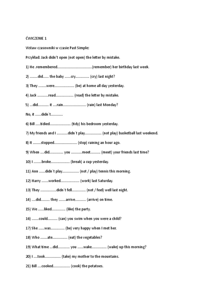 Ćwiczenia Past Simple I Present Perfect | PDF