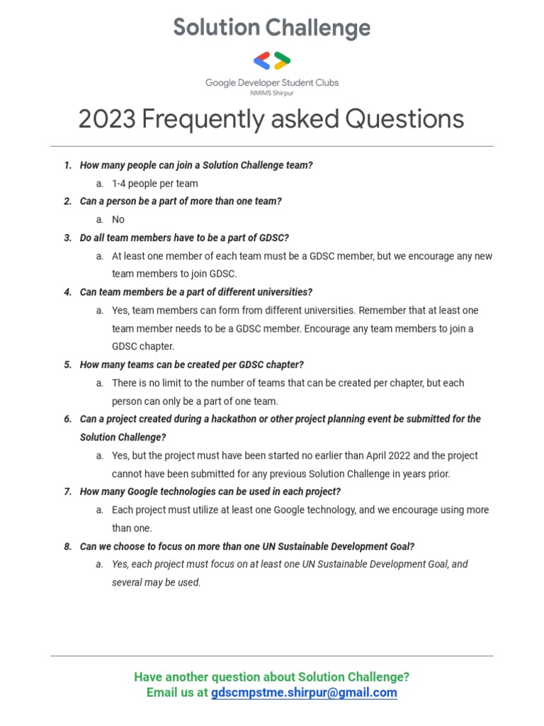 GDSC Solution Challenge 2023_ Frequently asked Questions | PDF
