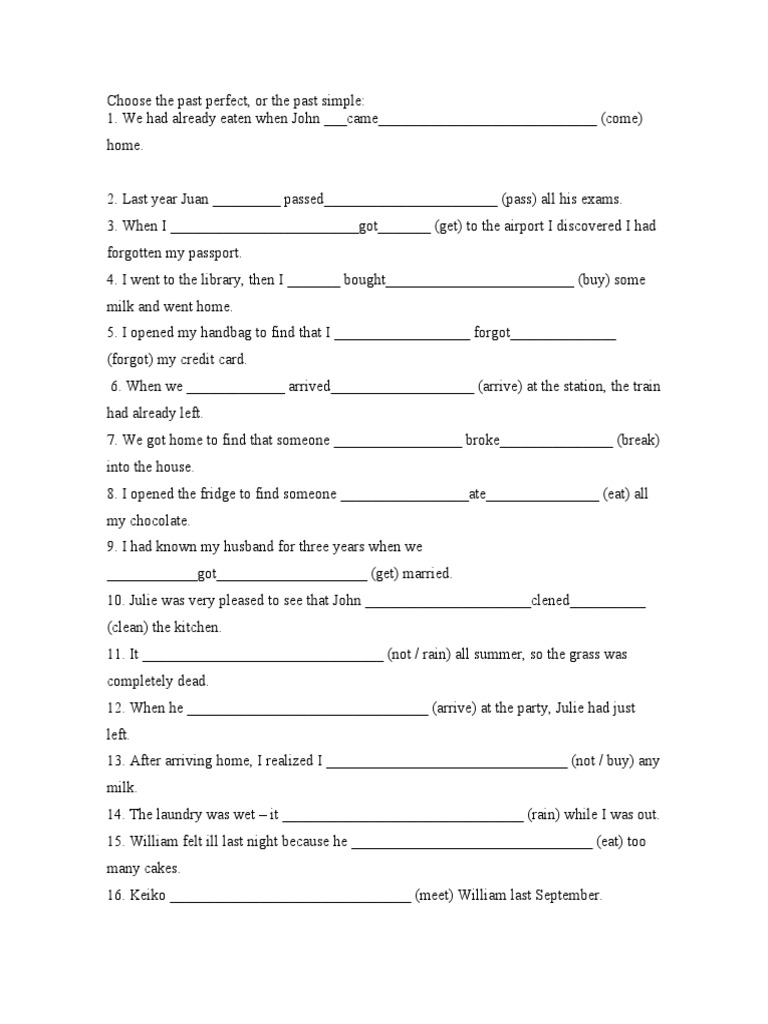 Choosing Between the Past Perfect and Past Simple Tenses in Sentences ...