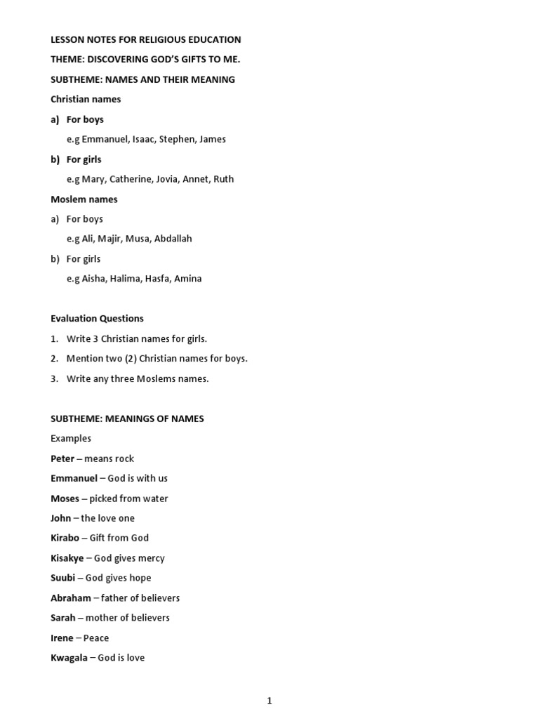 P.1 Primary One Cre Notes - Teacher - Ac | PDF