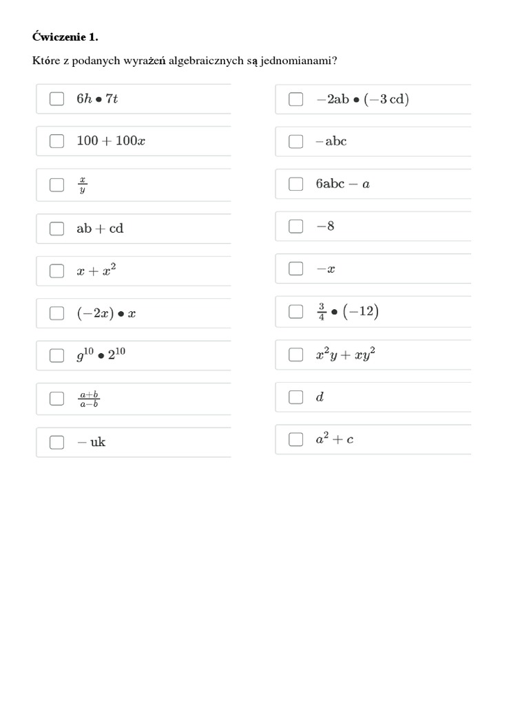Suma Algebraiczna I Jej Wyrazy | PDF