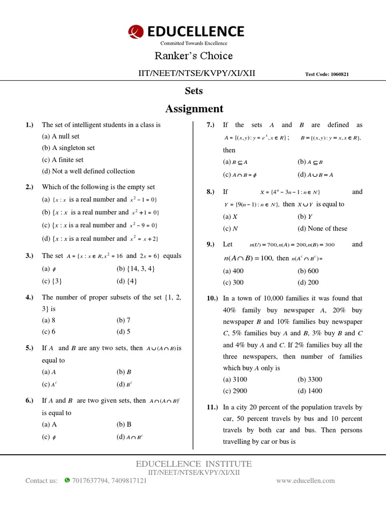 Sets 1060821assignment PDF | PDF | Algebra | Mathematical Objects
