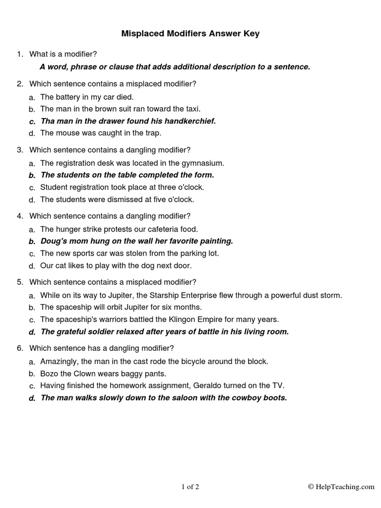 Misplaced Modifiers Key | PDF