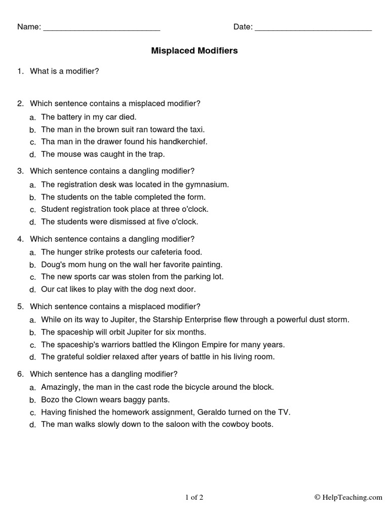 Misplaced Modifiers Pdf