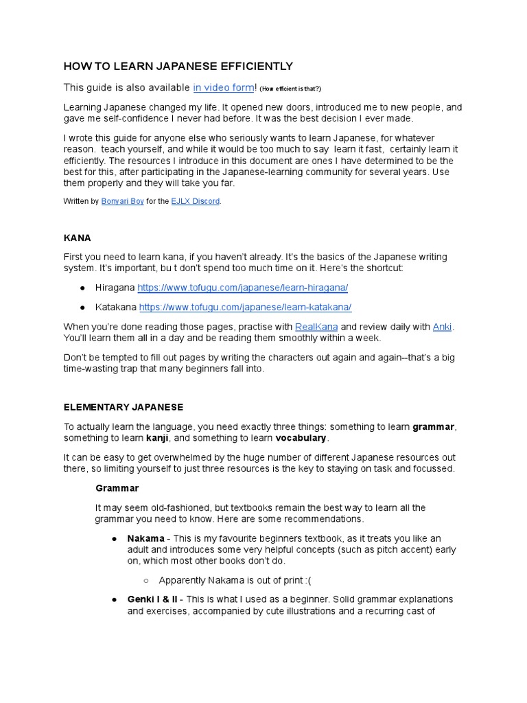 How To Learn Japanese Efficiently: This Guide Is Also Available ! | PDF ...