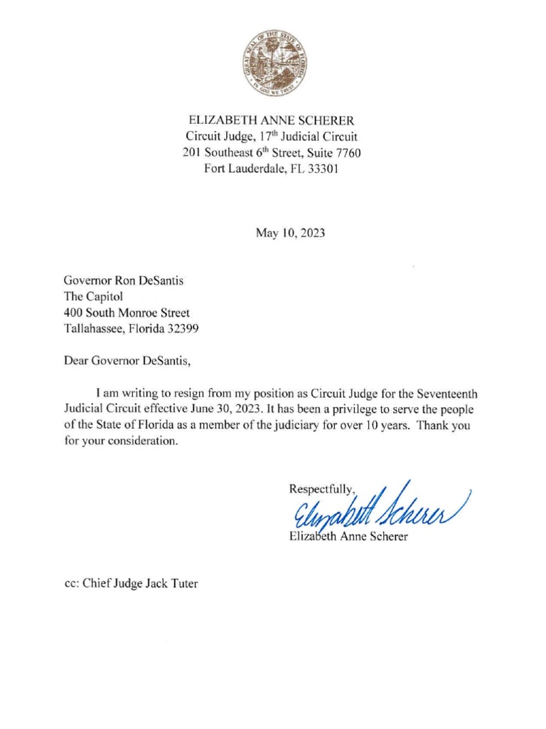 Judge Elizabeth Anne Scherer Resignation Letter | PDF