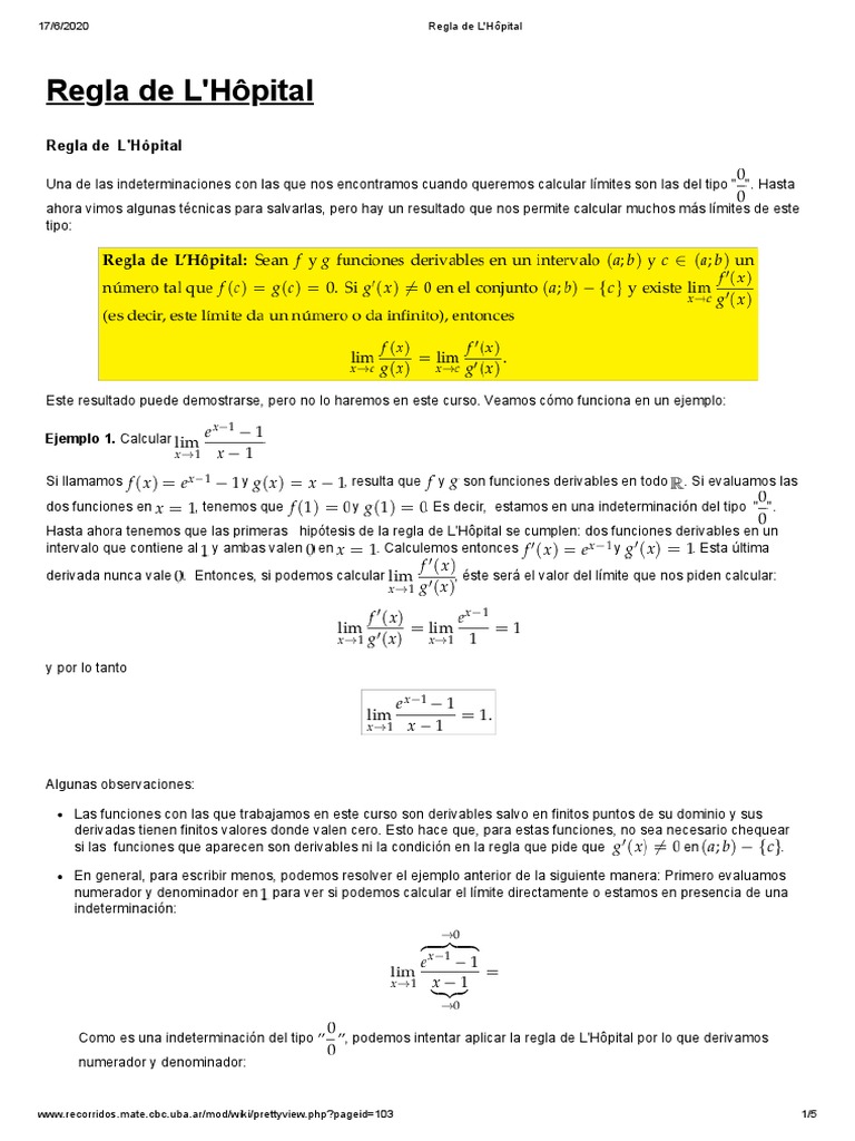Regla de LHôpital | PDF | Asíntota | Función (Matemáticas)