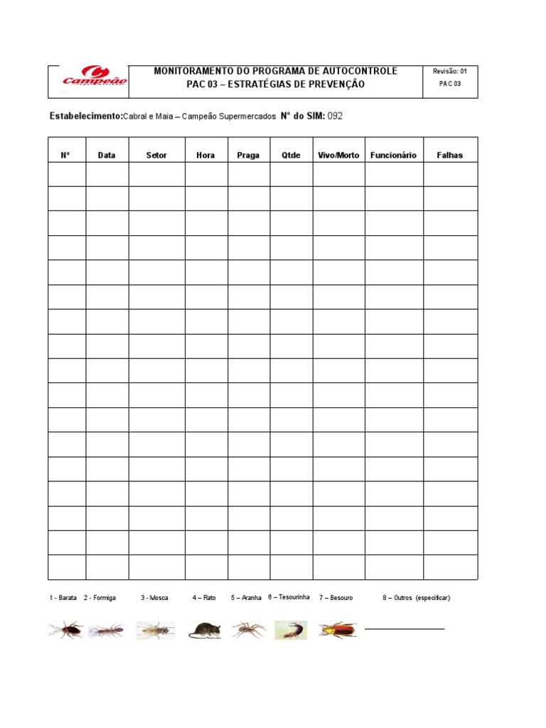 Planilha de Monitoramento Do Programa de Autocontrole PAC 03 ...