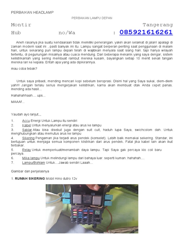 Cara Perbaikan Lampu Depan Mobil Secara Sistematis | PDF