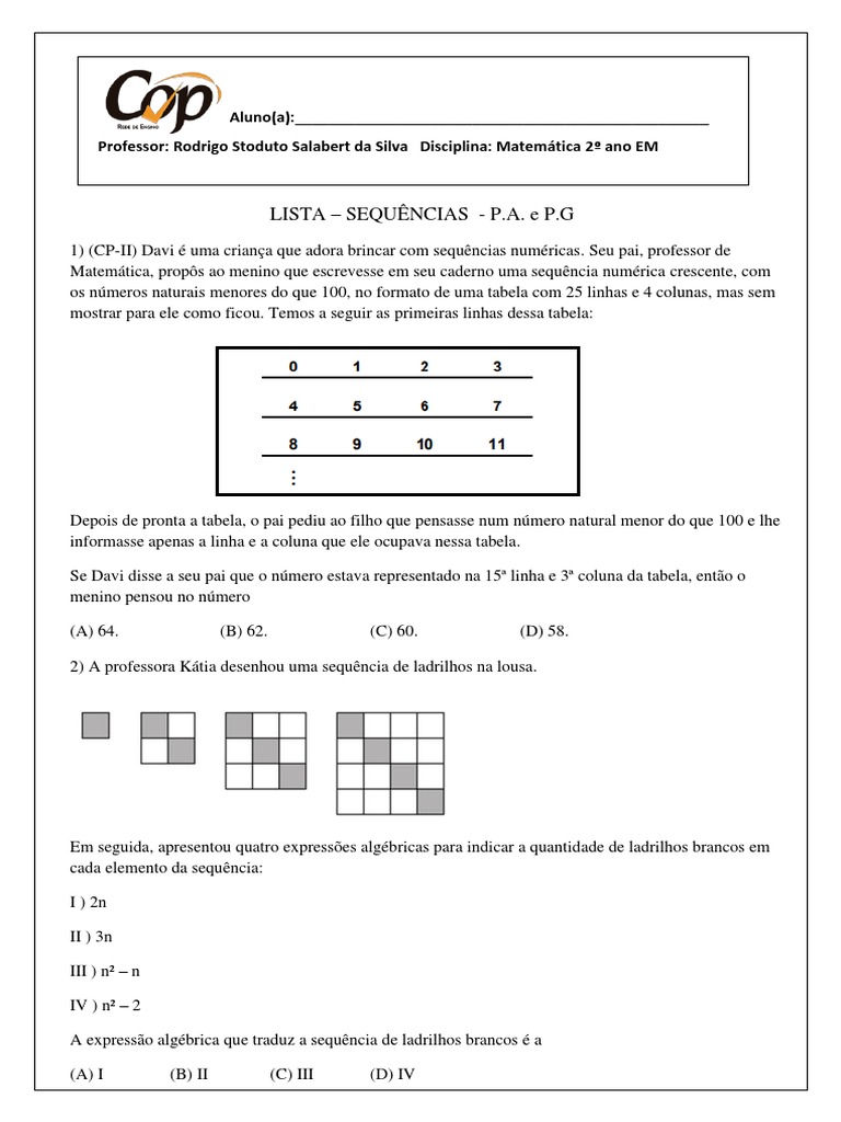 Lista Sequências Pa e PG PDF | PDF