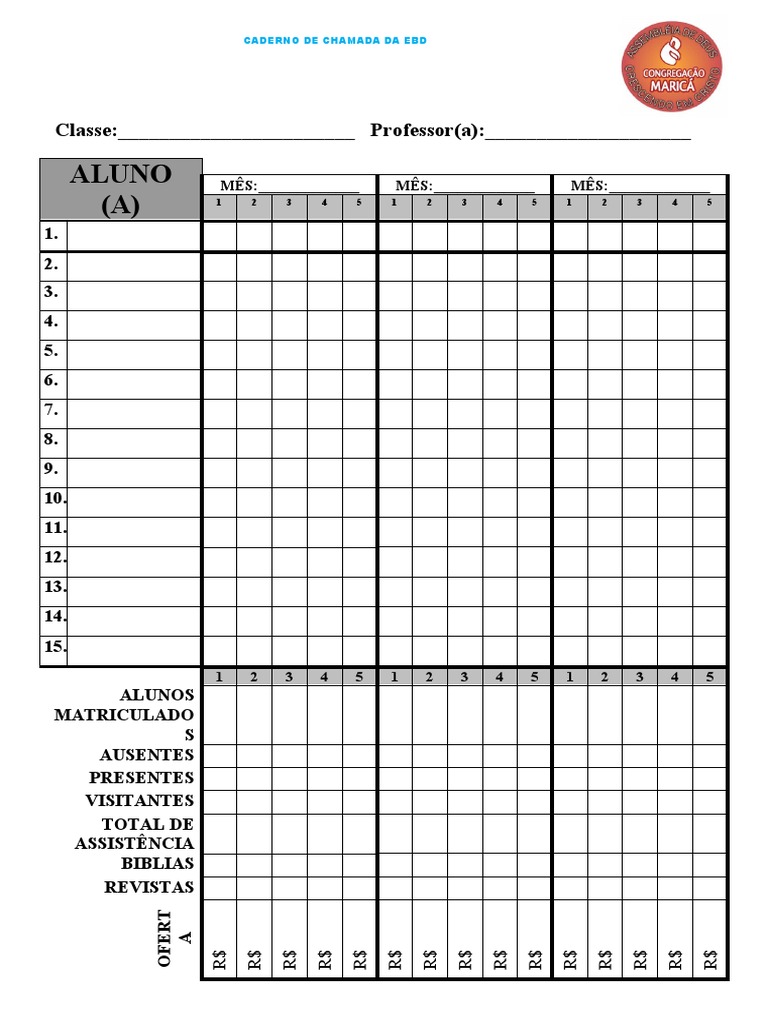 Cadeno de Chamada EBD | PDF