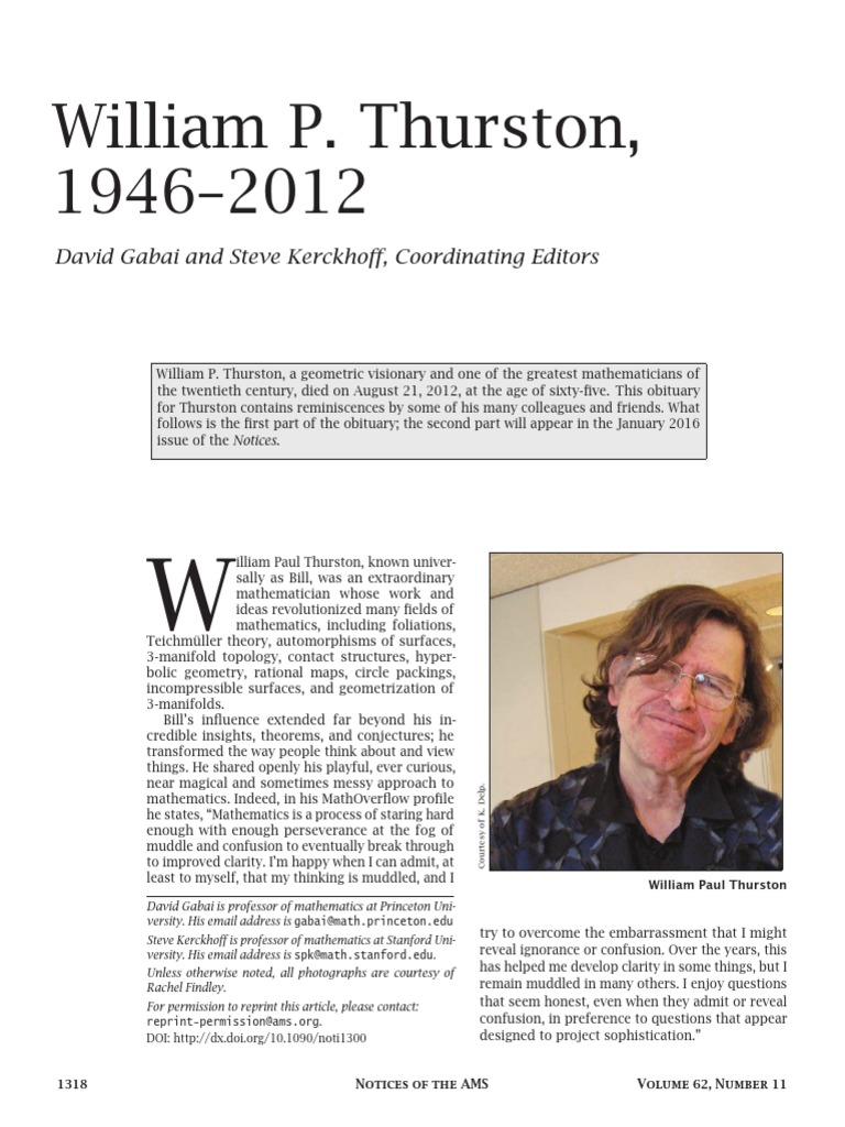 Remembering a Visionary Mathematician: A Tribute to William P. Thurston ...
