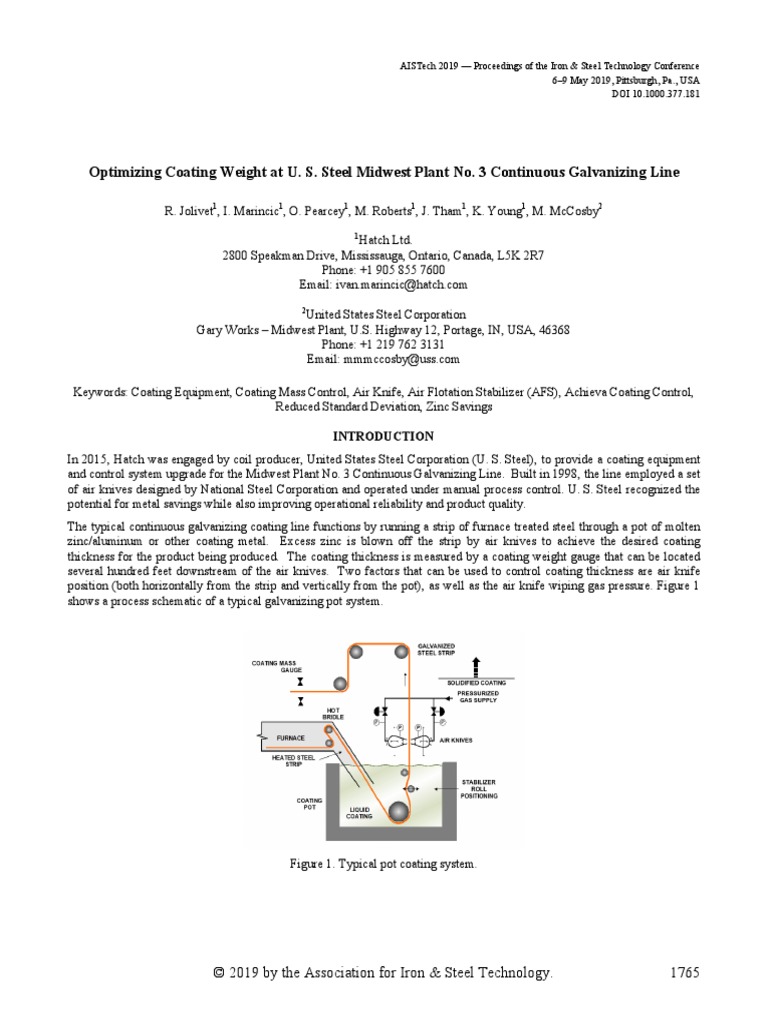 Optimizing Coating Weight at U. S. Steel Midwest Plant No. 3 Continuous Galvanizing Line | PDF ...