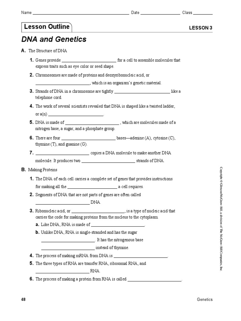 Chapter 12 Lesson 3 Outline | PDF | Dna | Rna