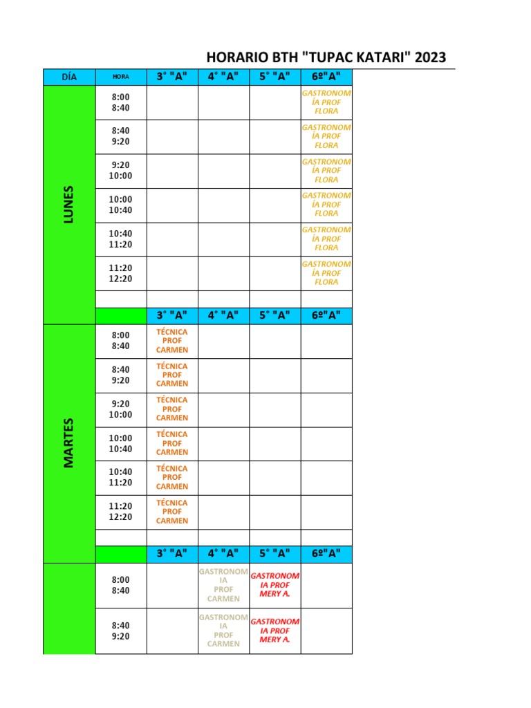 Horario BTH Tupac Katari 2023 | PDF