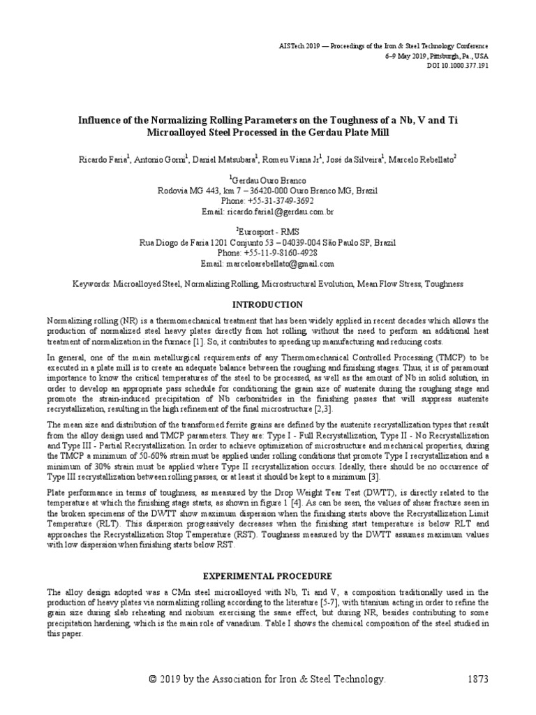 Influence of The Normalizing Rolling Parameters On The Toughness of A ...