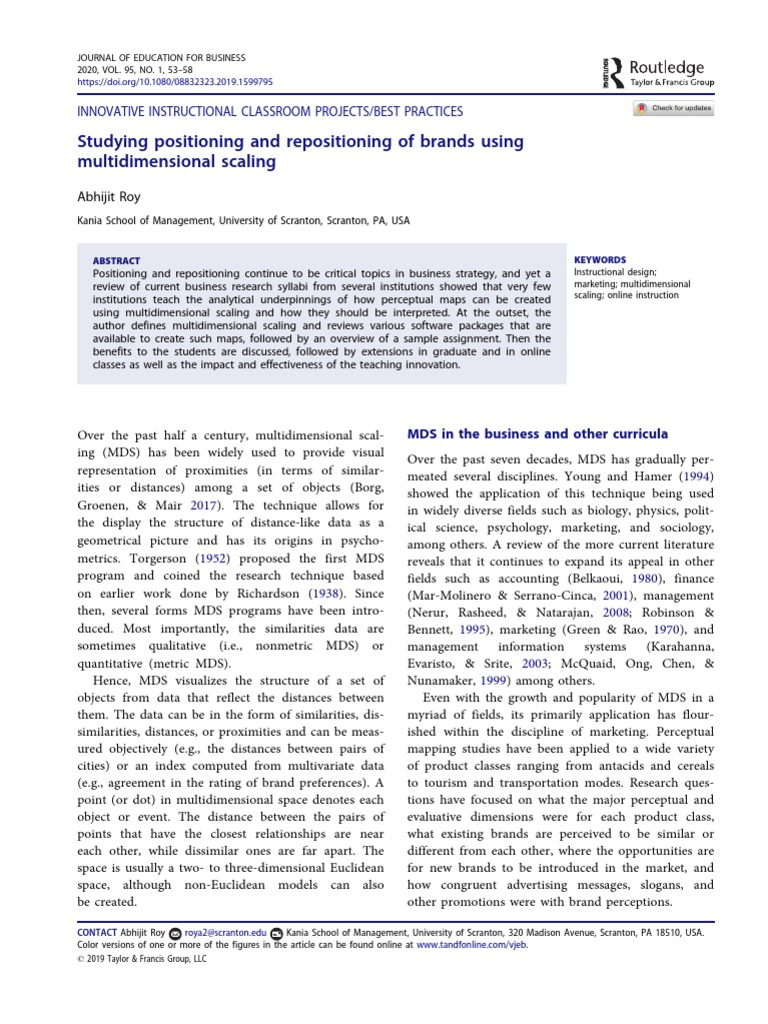 Studying Positioning and Repositioning of Brands Using Multidimensional Scaling | PDF | Spss ...