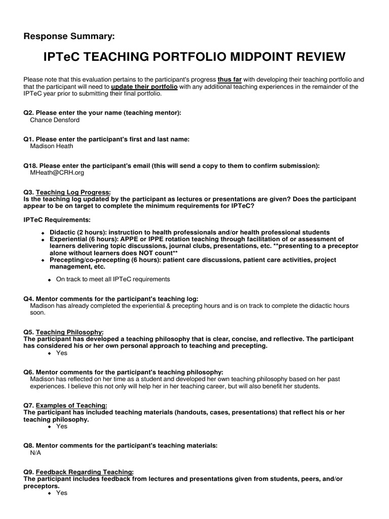 Iptec Taching Portfolio Midpoint Review | PDF | Career & Growth | Business