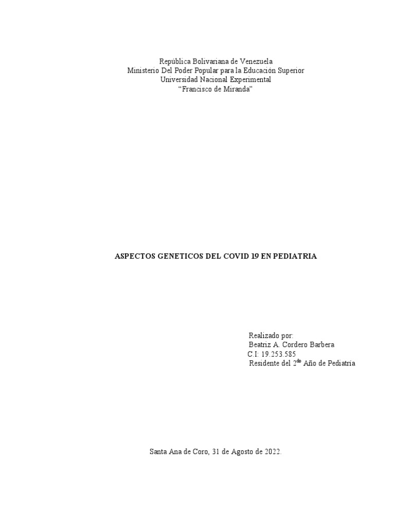 Aspectos Geneticos Del Covid 19 en Pediatria 1 | PDF | Interferón | Virus