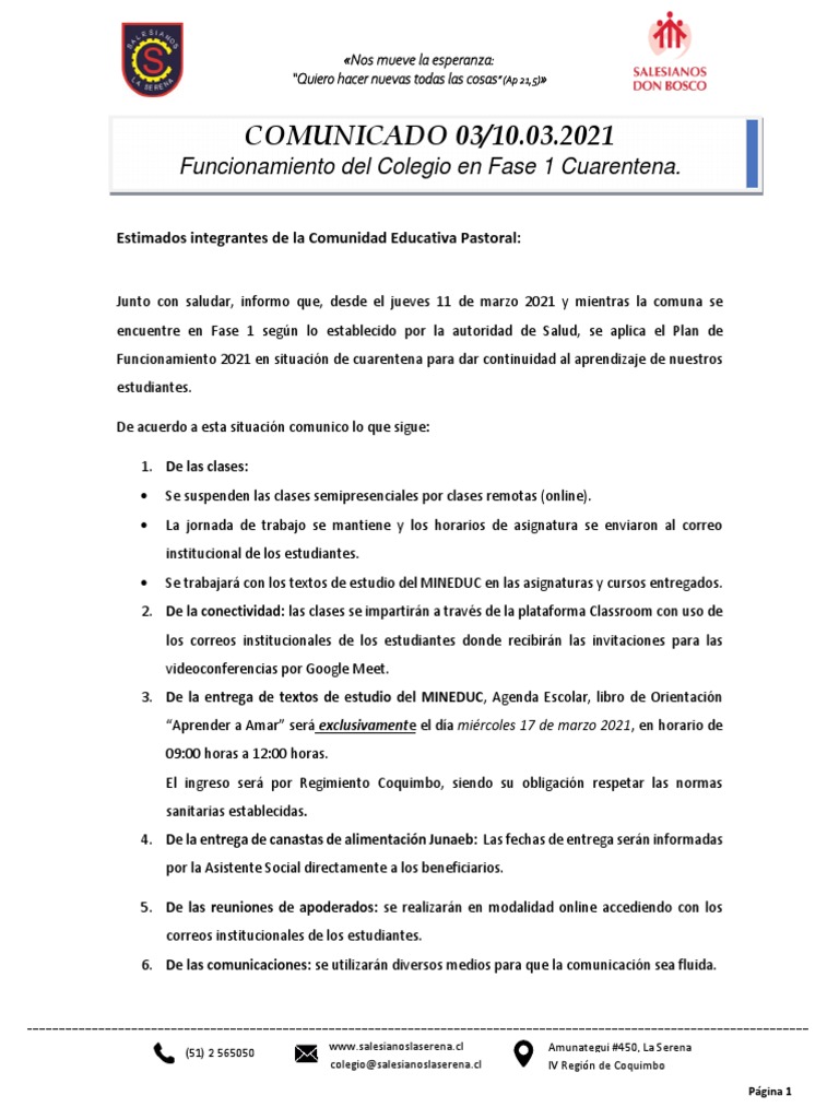 Comunicado 3 Apoderados | PDF