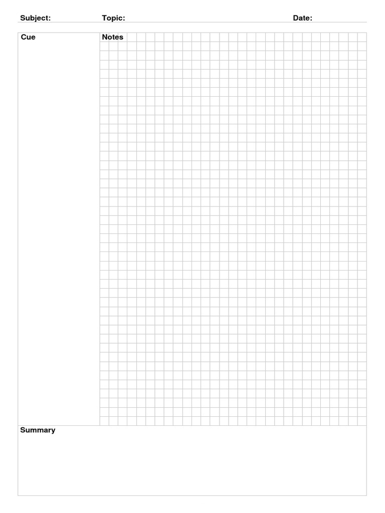 Cornell Notes - Grid - A4 PDF | PDF