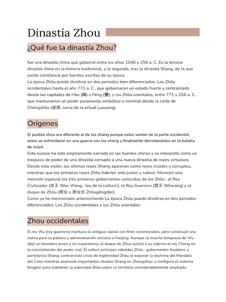 Características de la Dinastía Zhou | PDF | China | Política mundial