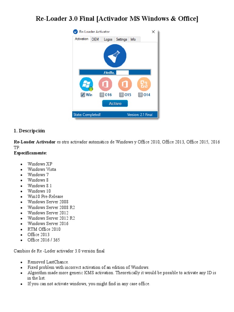 Re-Loader 3.0: Activador Windows y Office | PDF
