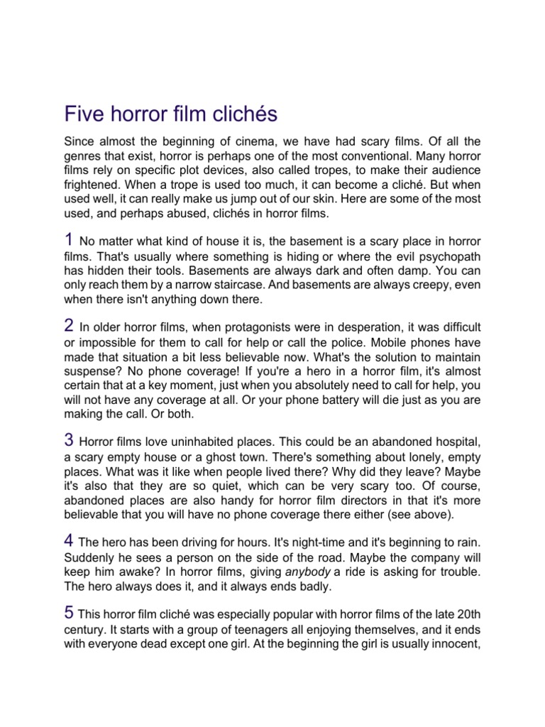 Five Common Horror Film Tropes and How They Create Fear and Suspense | PDF