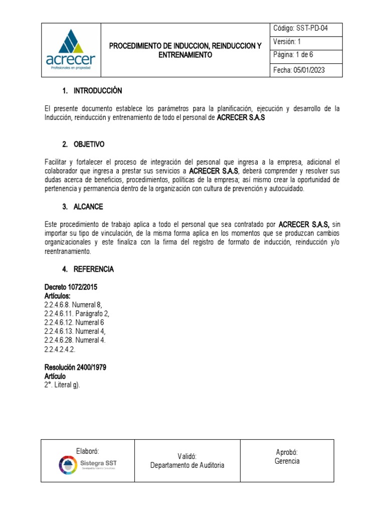 1.2.2 Procedimiento de Induccion, Reinduccion y Entrenamiento | PDF | Información | Razonamiento ...