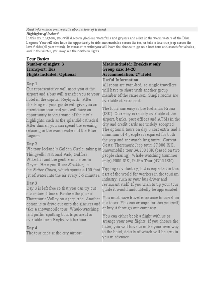Reading Exercises | PDF
