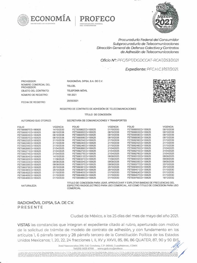 Radiomóvil Dipsa, S.A. de C.V.!!Telcel 158-2021 | PDF