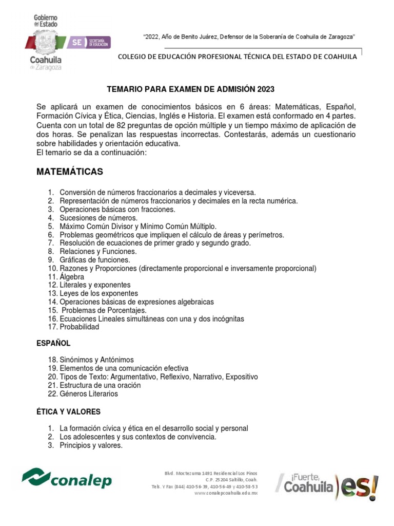 Temario Examen de Admisión 2023 PDF | PDF | Importar | Ecuaciones