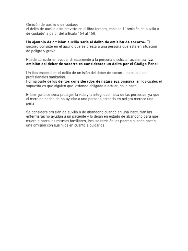 Omisión de auxilio o de cuidado | PDF