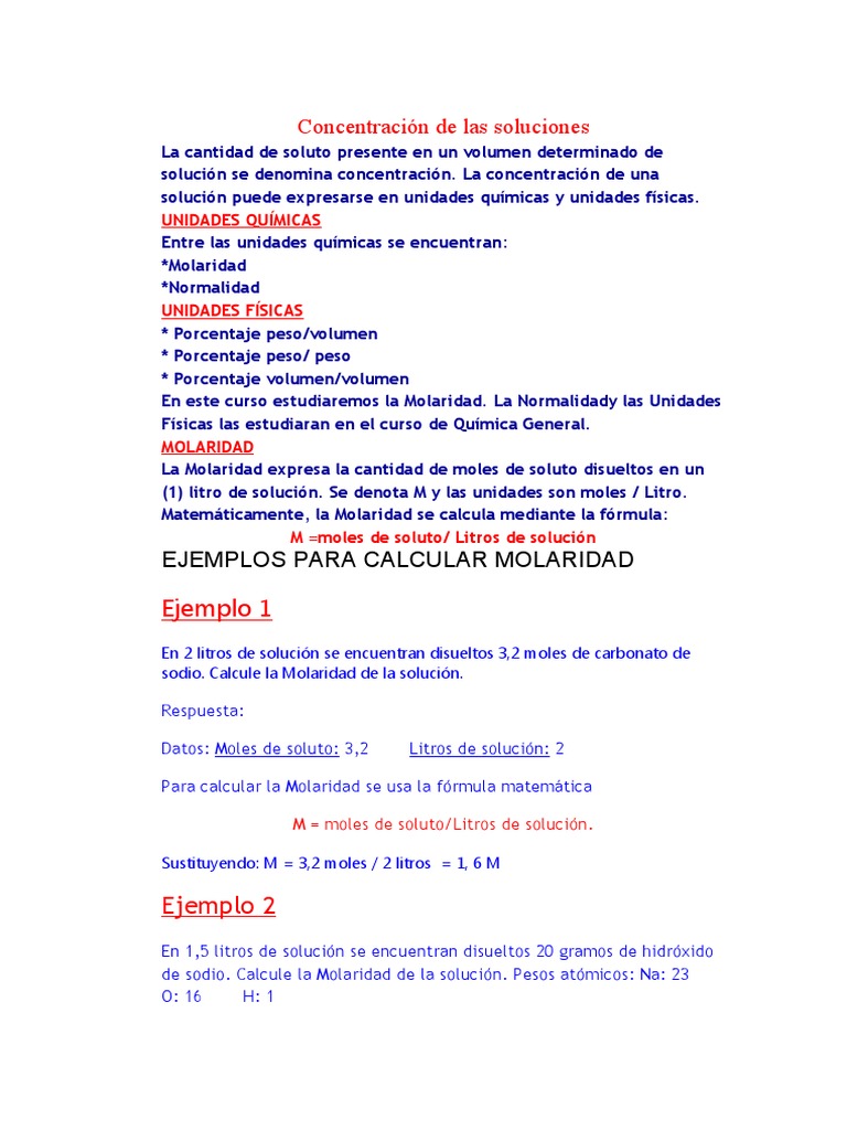 Concentración de Las Soluciones | PDF