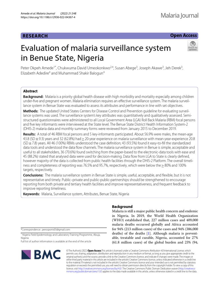 Evaluation of Malaria Surveillance System in Nigeria | PDF | Malaria ...