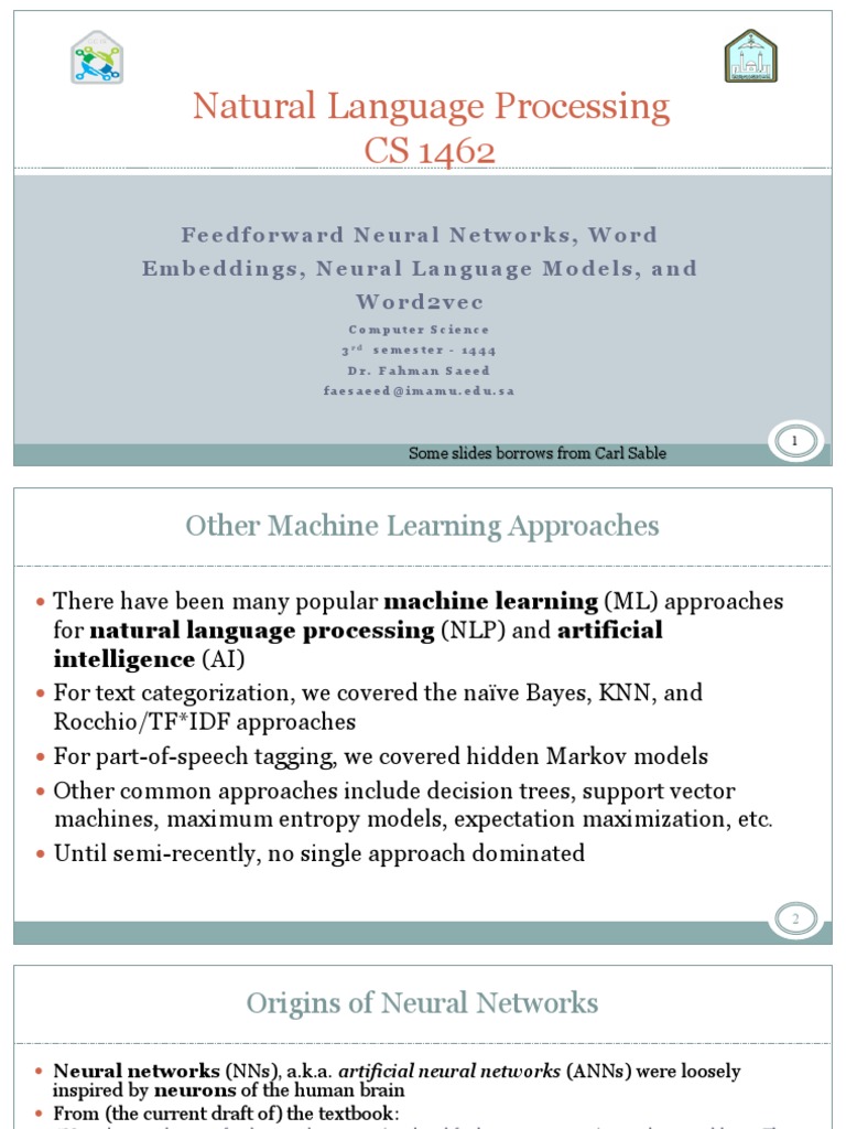 Ch5-Feedforward Neural Networks, Word Embeddings, Neural Language Models, and Word2vec PDF | PDF ...