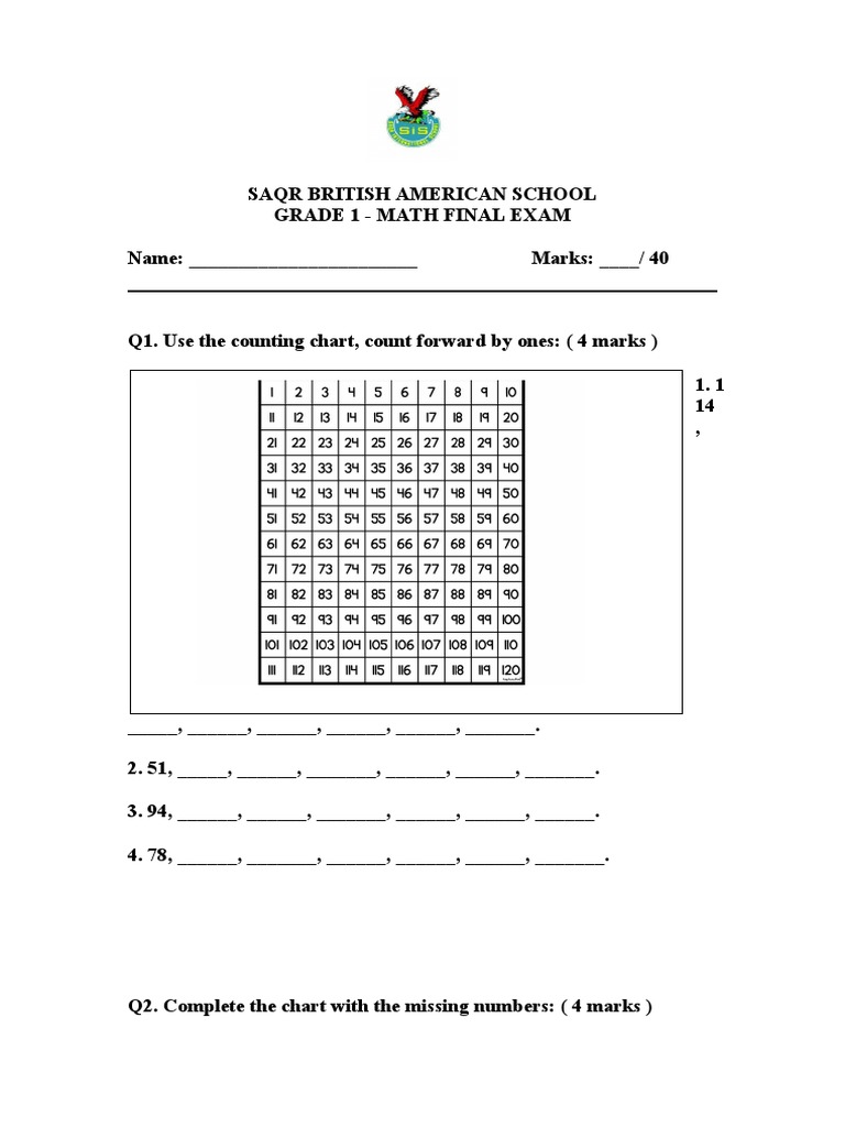 Grade 1 Math Final Exam 2nd | PDF