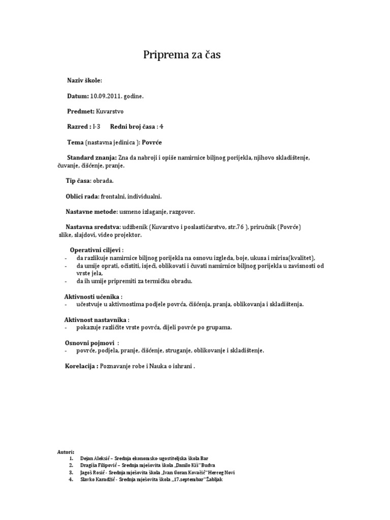 Povrće - Priprema Za Čas | PDF