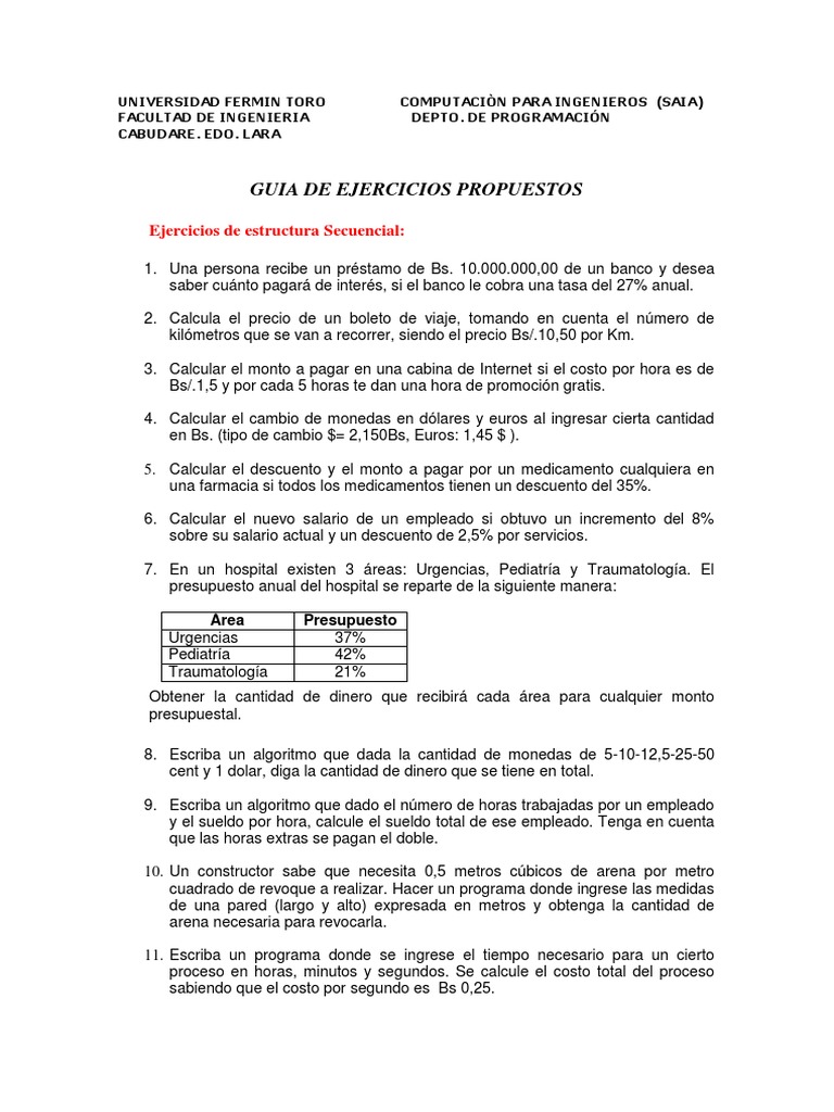 Guia de - Ejercicios Propuesto PDF | PDF | Programa de computadora | Programación
