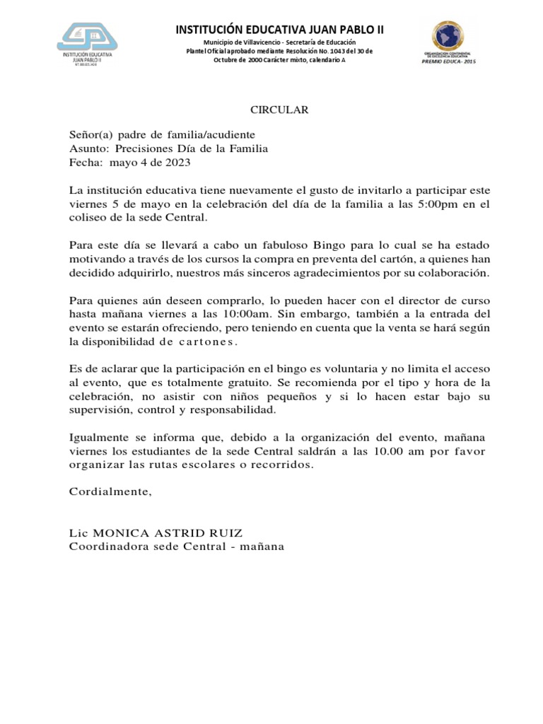 Circular - Dia de La Familia | PDF