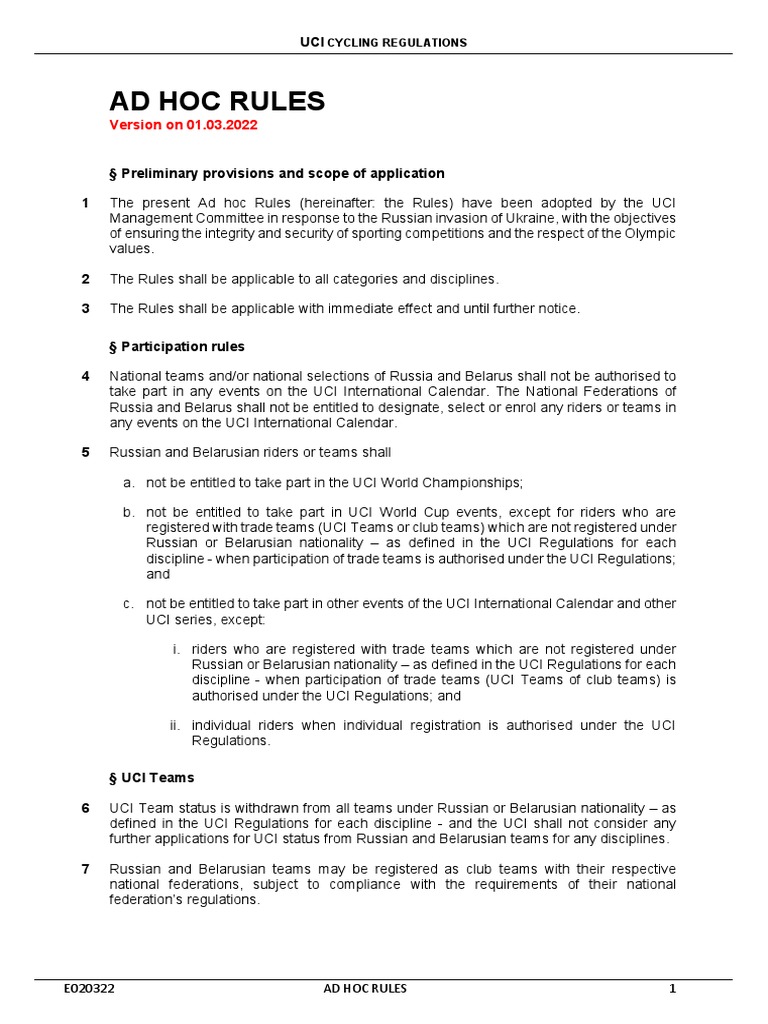 Ad Hoc Rules UCI | PDF | Belarus | Russian Language