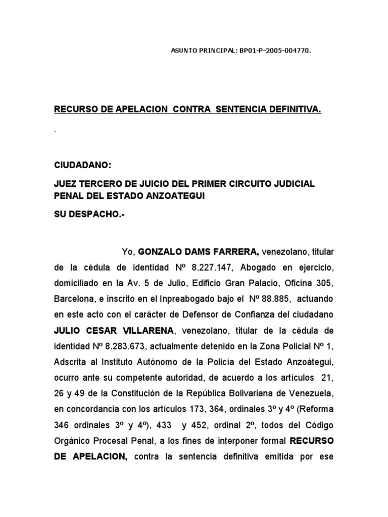 APELACION SENTENCIA VILLARENA 2 Definitiva | PDF | Sentencia (ley) | Derecho penal
