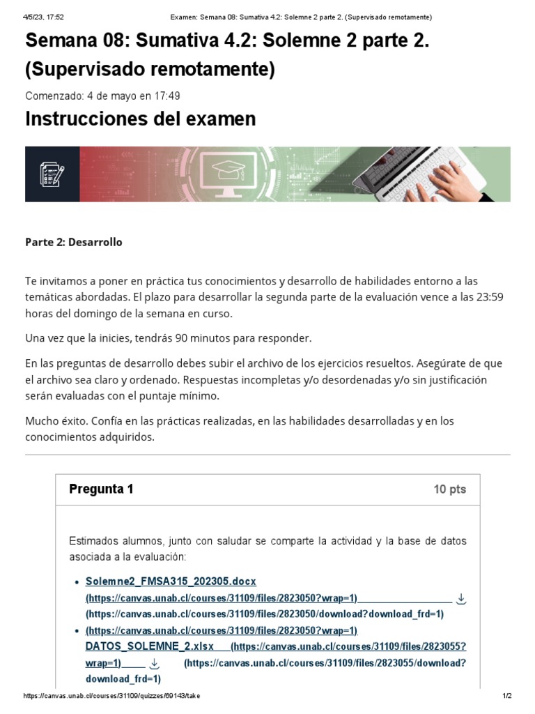 Examen - Semana 08 - Sumativa 4.2 - Solemne 2 Parte 2. (Supervisado Remotamente) PDF | PDF