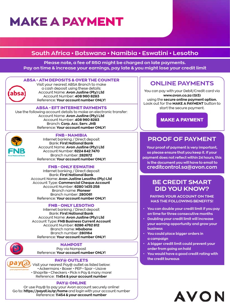 Avon Justine Payment Instructions | PDF | Payments | Credit Card