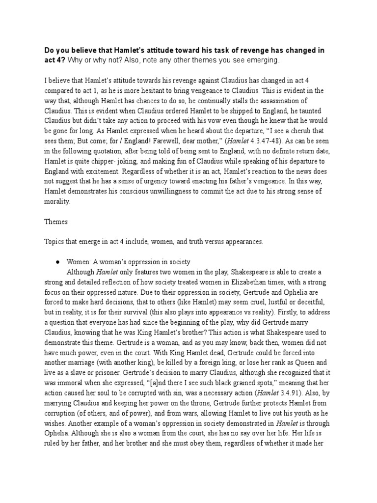 Themes in Hamlet Analysis | PDF | Hamlet