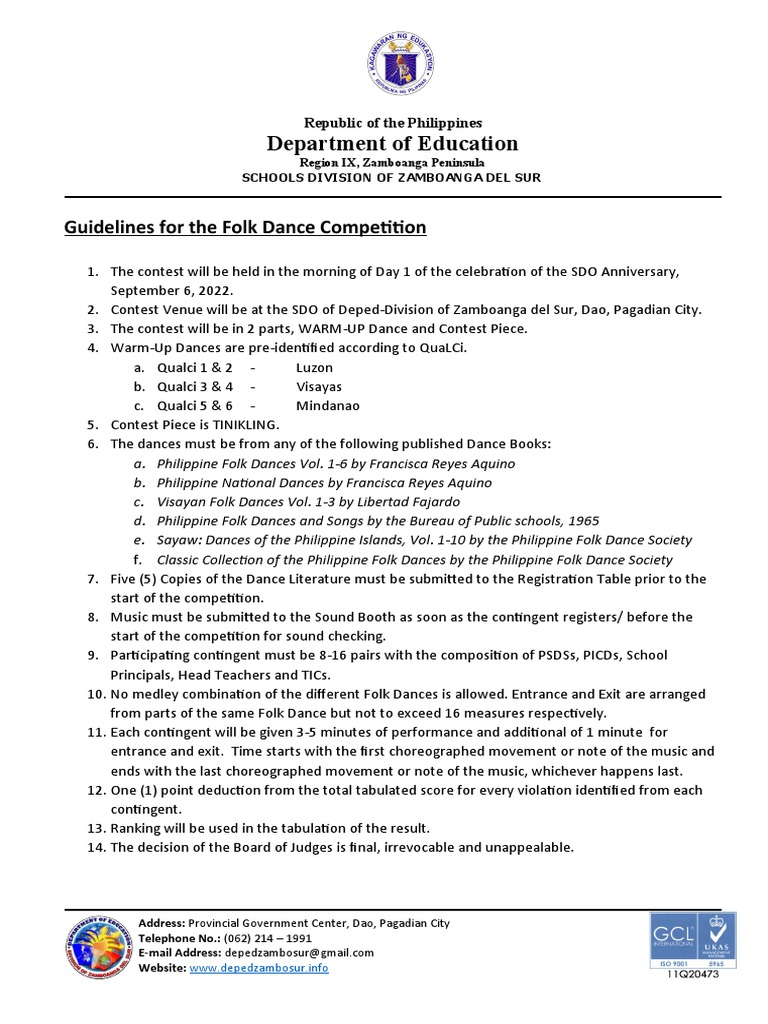 Guidelines For The Folk Dance Competition | PDF | Dances | Entertainment