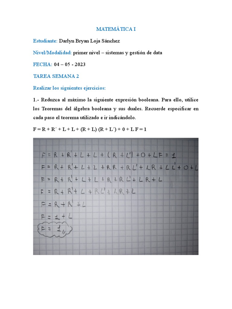 Matemática Deber 1 | PDF | Métodos y materiales de enseñanza