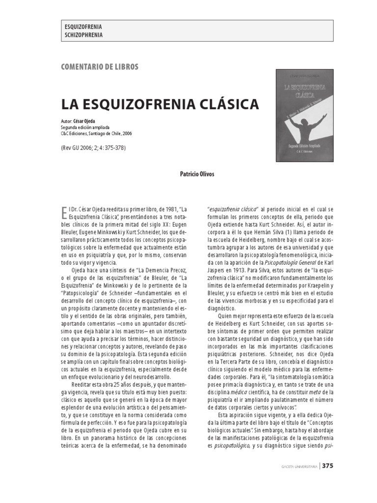 La Esquizofrenia Clásica de Ojeda | PDF | Esquizofrenia | Psicosis