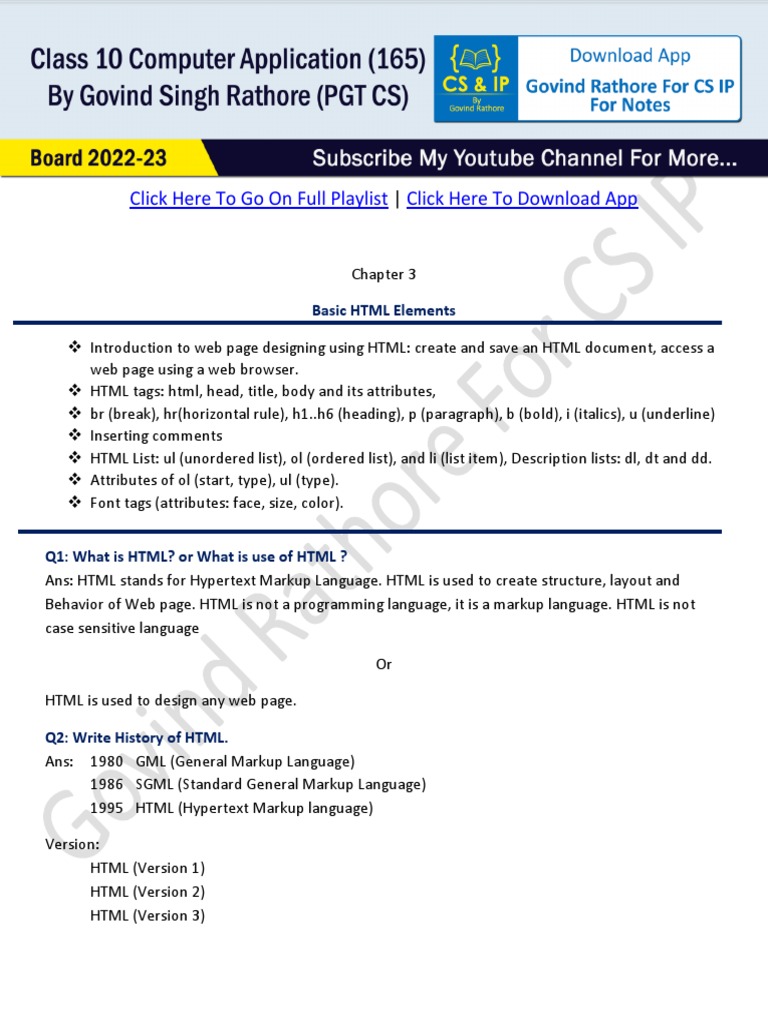 Chapter 3 Basic Html Elements Pdf Html Html Element 5000