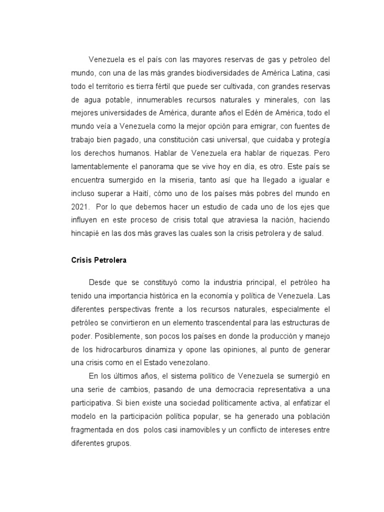 Crisis Petrolera y Salud en Venezuela | PDF | Petróleo | OPEP